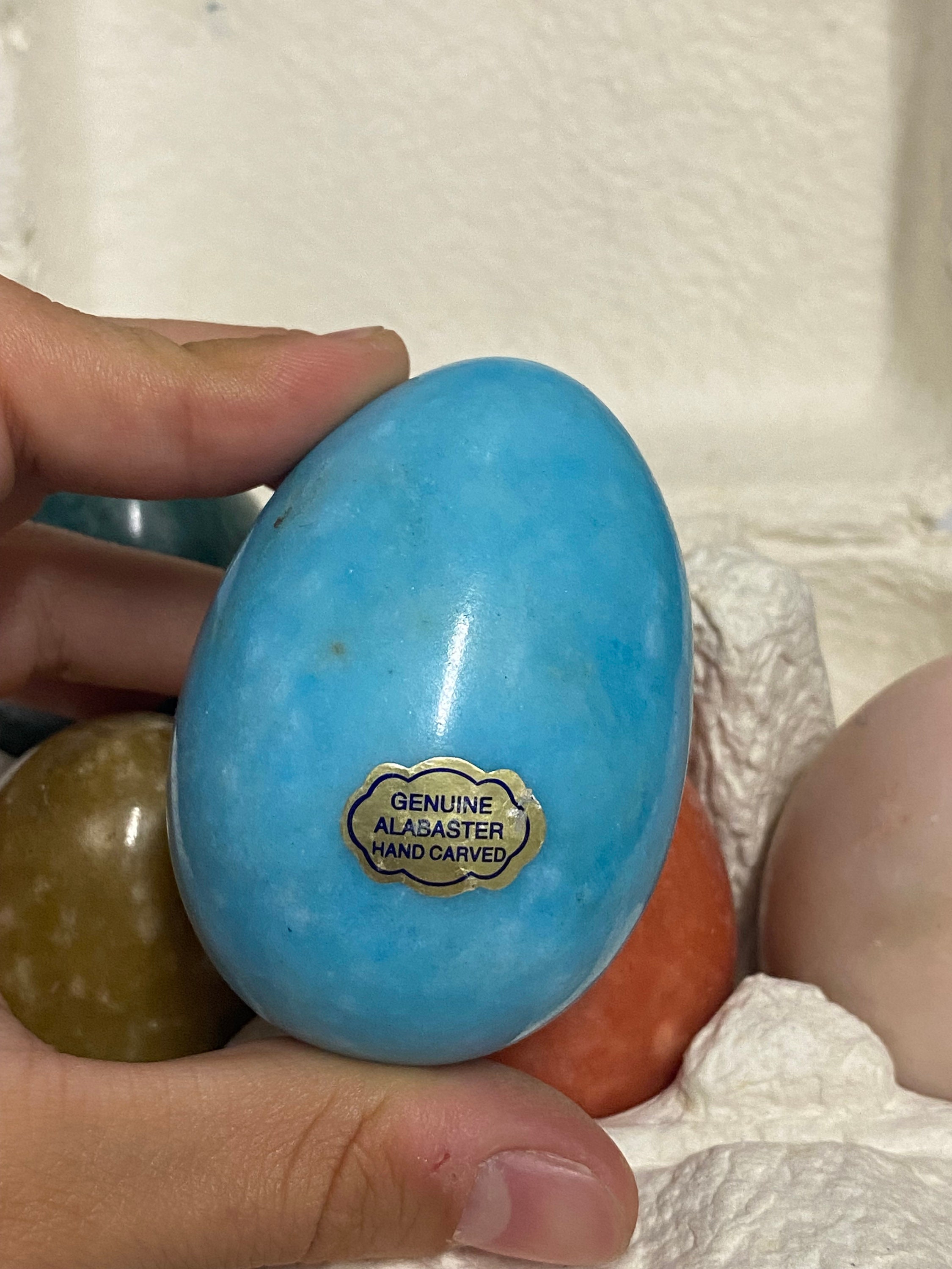 Set of 6 Hand Craved Alabaster Eggs With Different Colors - Etsy