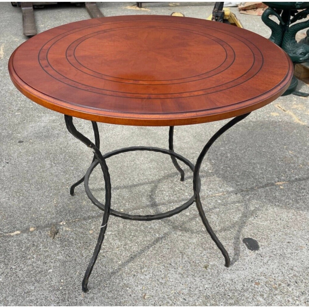 Small Round Center Table With Inlay Detail, Metal Base - Etsy