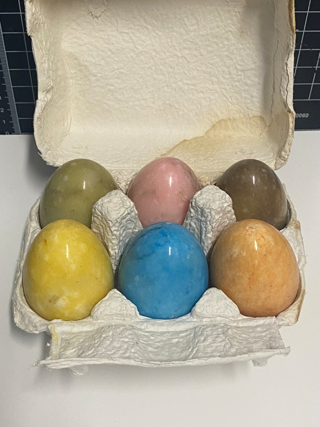 Set of 6 Hand Craved Alabaster Eggs With Different Colors - Etsy