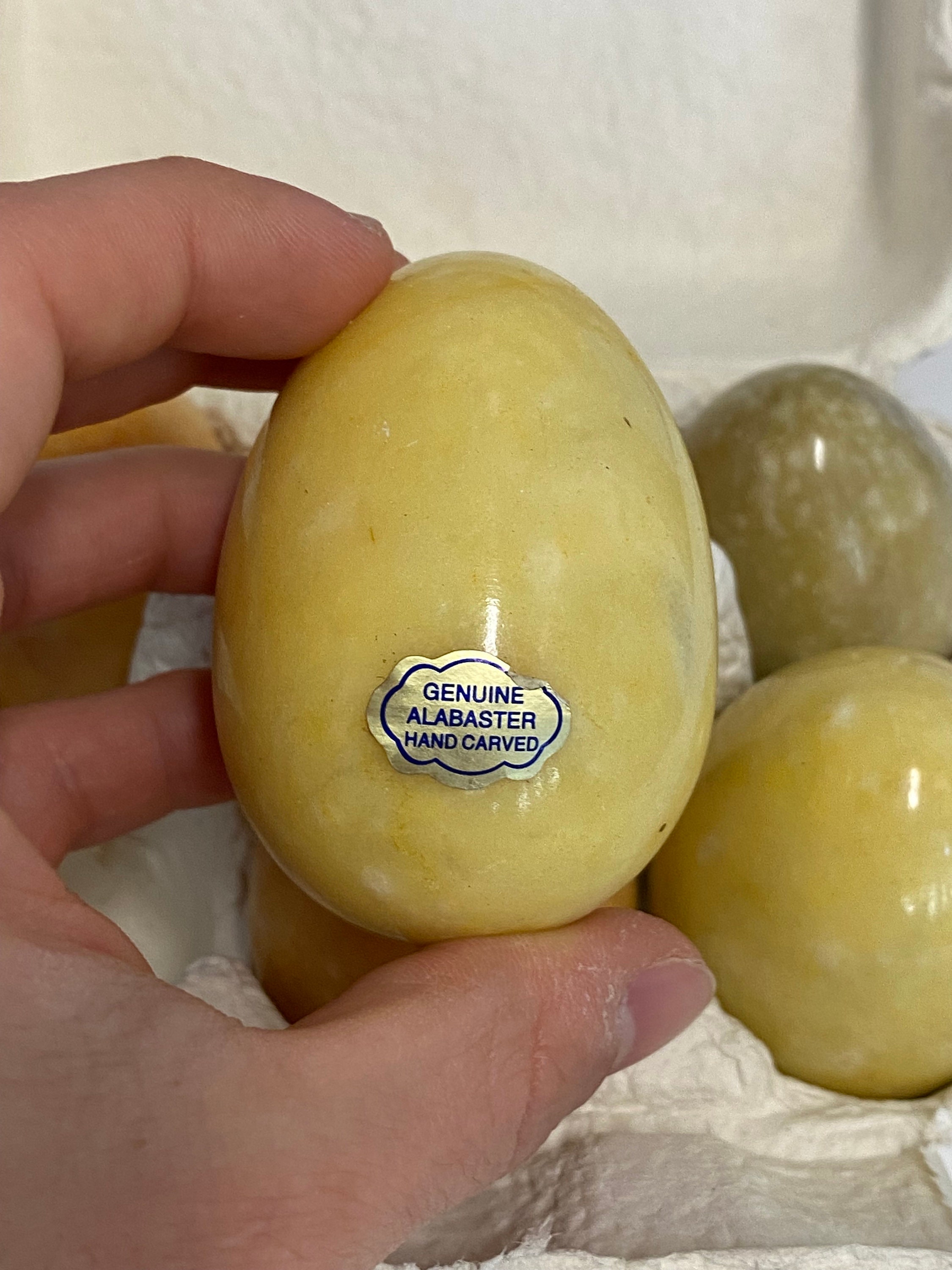Set of 6 Hand Craved Alabaster Yellow/orange Eggs With Different Shaded ...