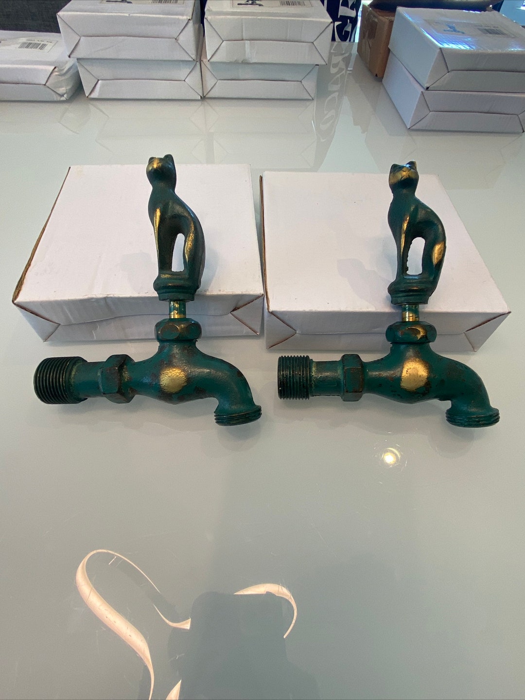 Pair of Multi-patinated Brass Outdoor Garden Spigot/faucet With Cat ...