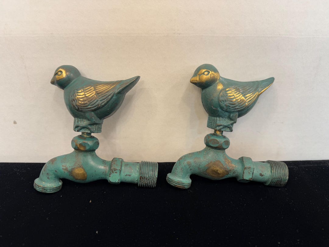 Pair of Multi-patinated Brass Outdoor Garden Spigot/faucet With Birds ...