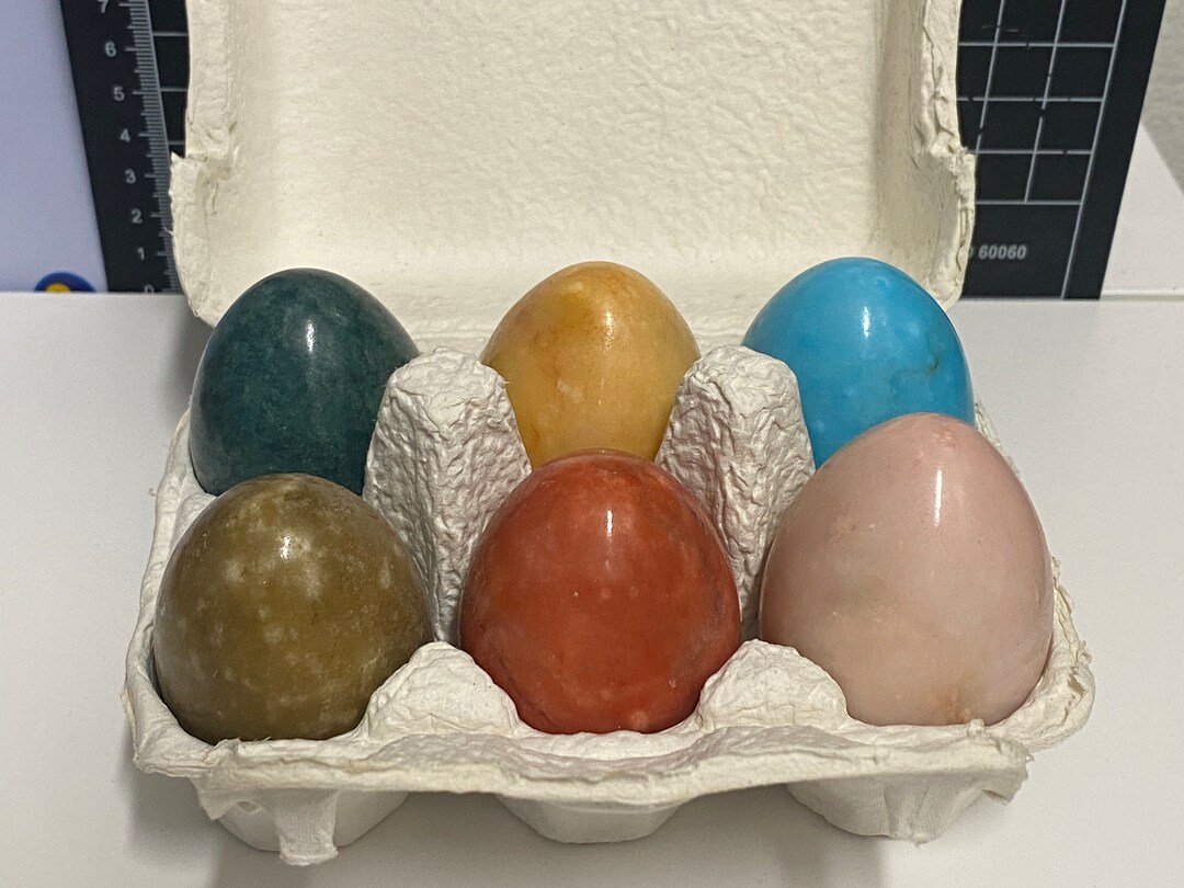 Set of 6 Hand Craved Alabaster Eggs With Different Colors - Etsy