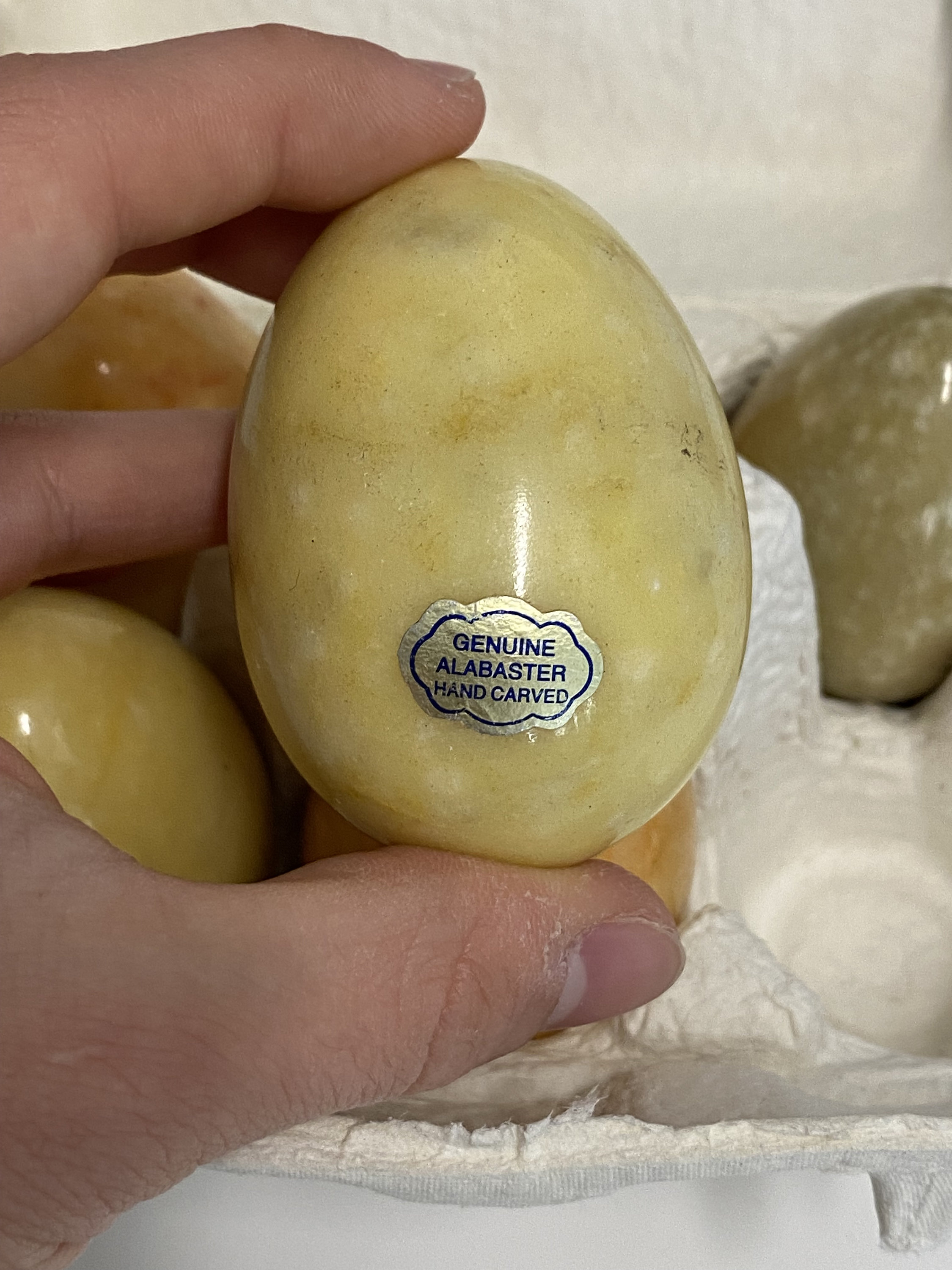 Set of 6 Hand Craved Alabaster Yellow/orange Eggs With Different Shaded ...