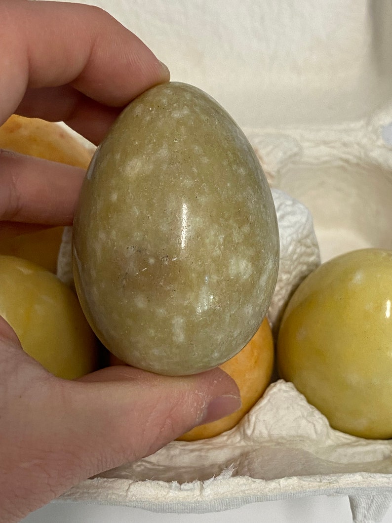 Set of 6 Hand Craved Alabaster Yellow/orange Eggs With Different Shaded ...