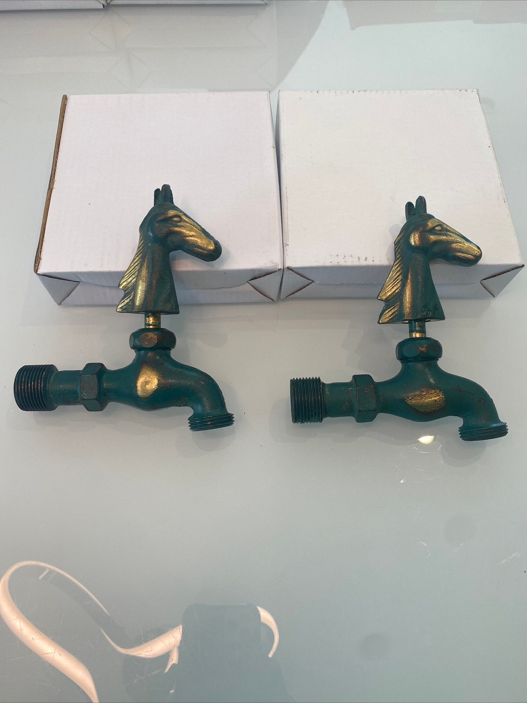 Pair of Multi-patinated Brass Outdoor Garden Spigot/faucet With Horse ...