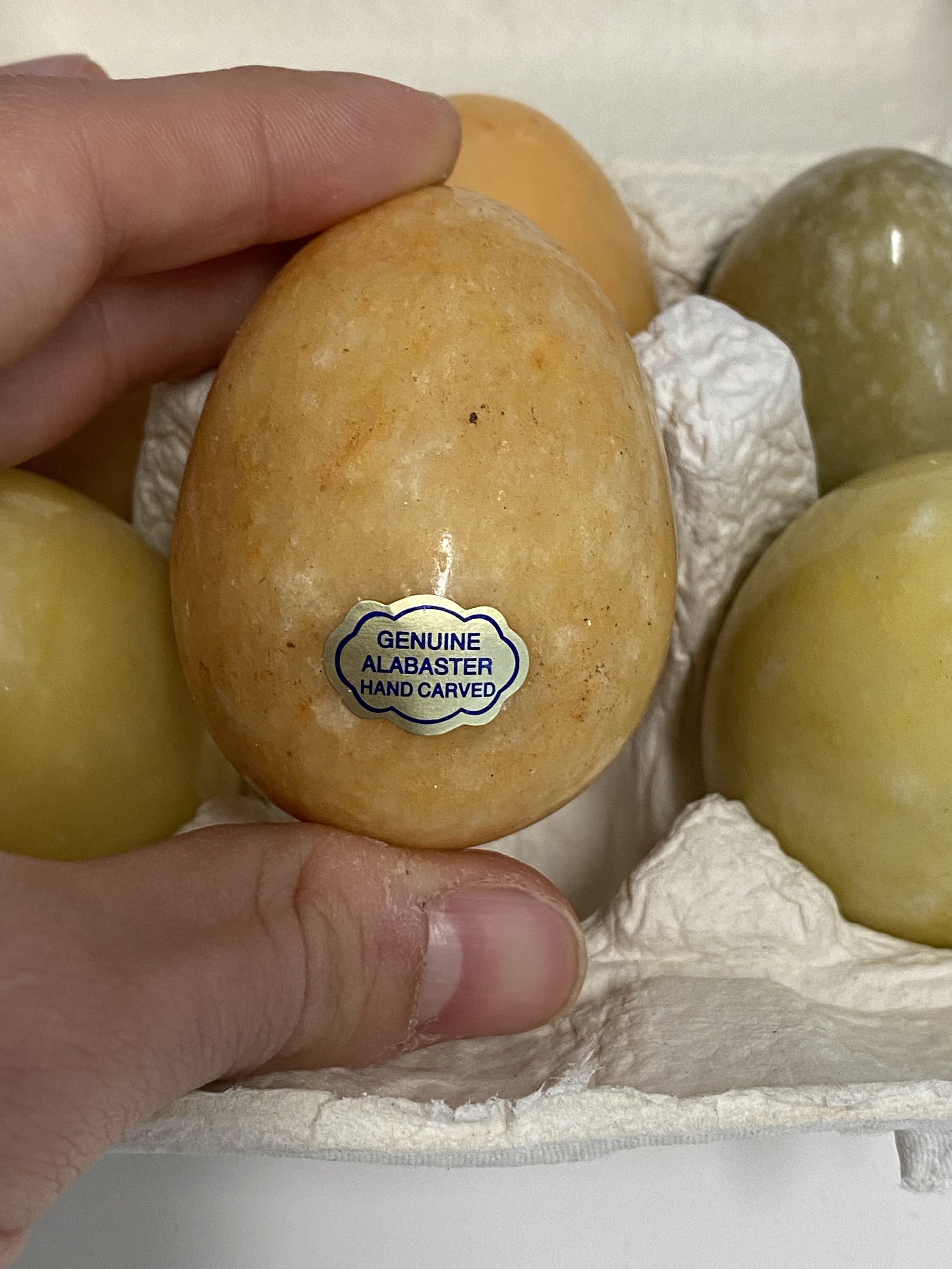 Set of 6 Hand Craved Alabaster Yellow/orange Eggs With Different Shaded ...