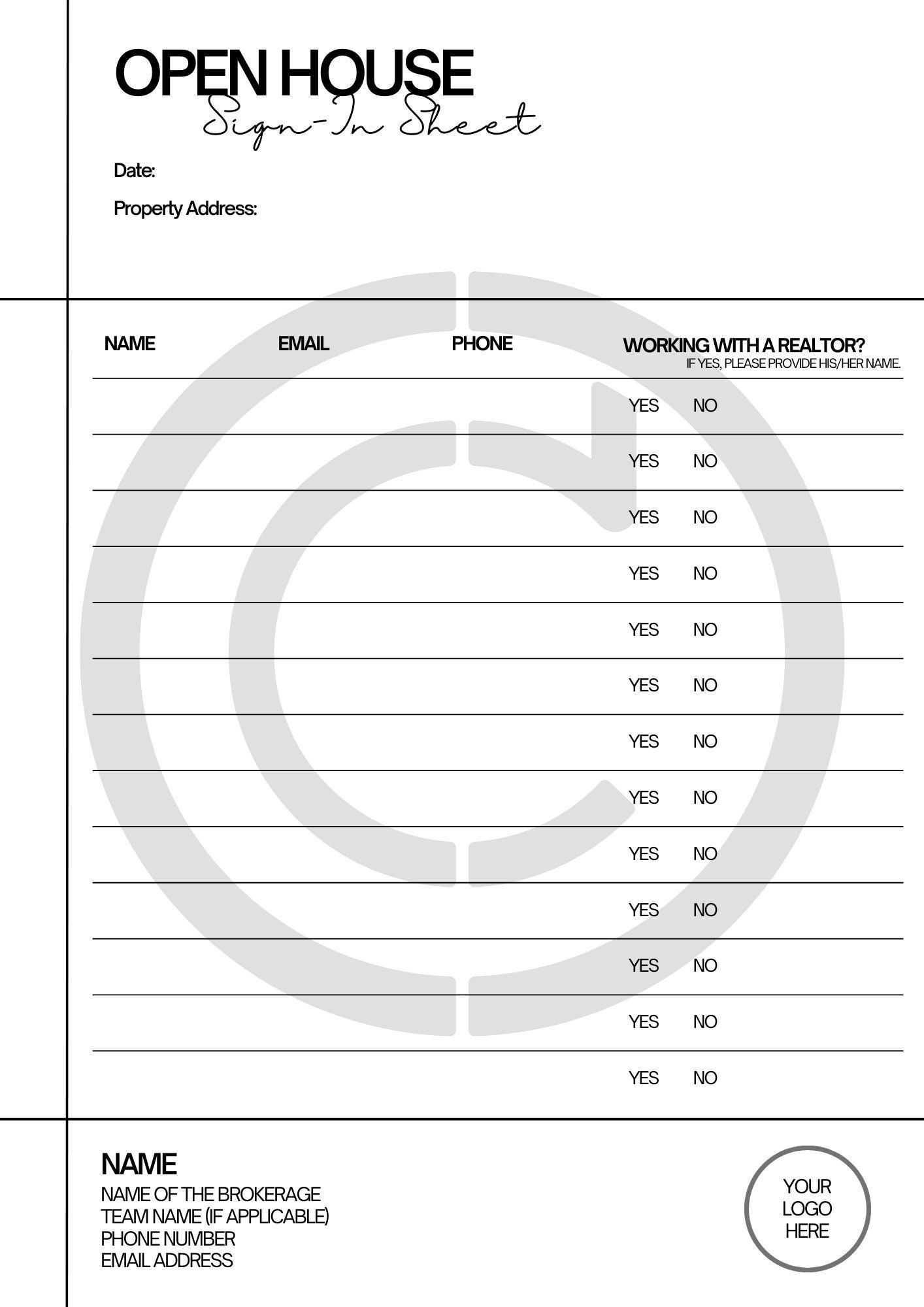 Editable Open House Sign-in Sheet, Realtor Open House Form, Real Estate ...