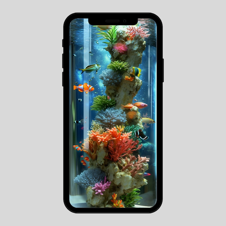 Realistic 3D Aquarium Phone Wallpaper With Plants & Fish, Underwater ...