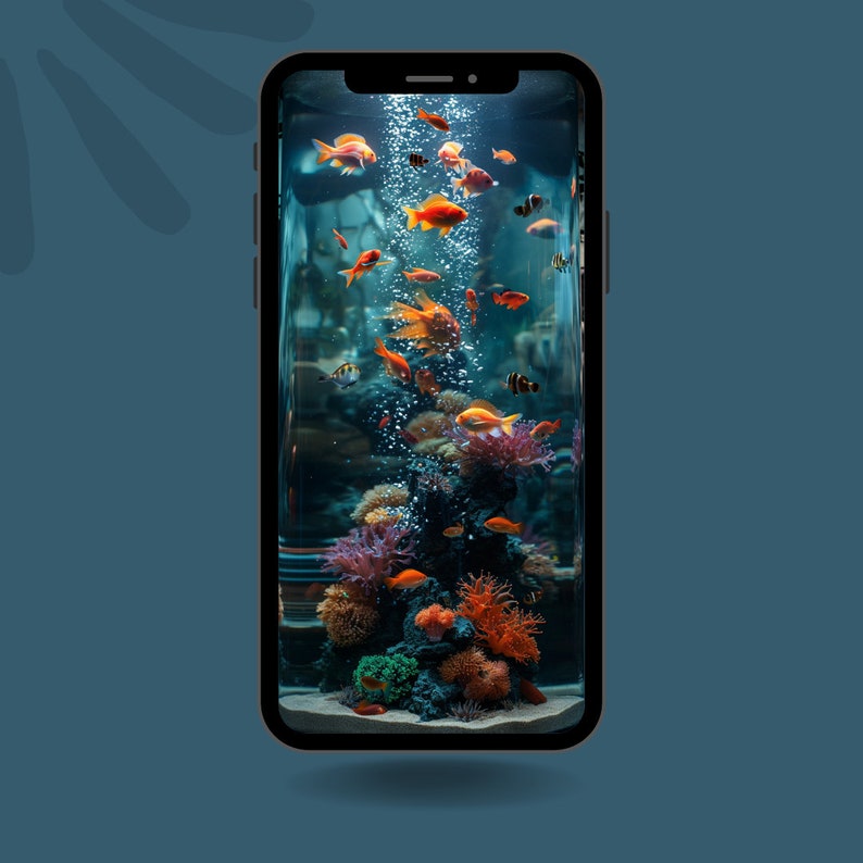 Realistic 3D Aquarium Phone Wallpaper With Red Fish, Underwater Phone ...