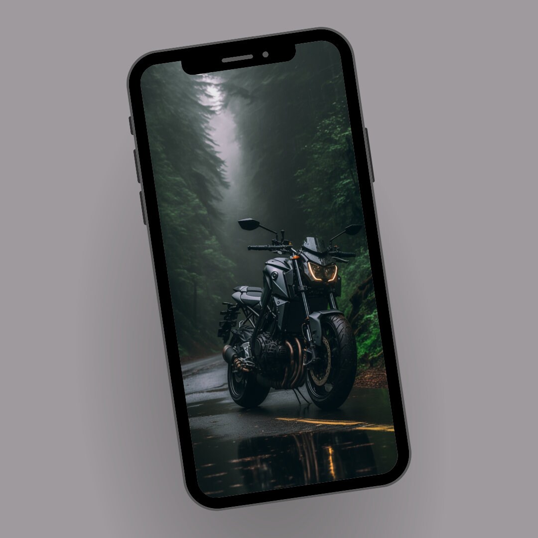 Rainy Day Road With Black Motorcycle Phone Wallpaper, Biker Phone ...