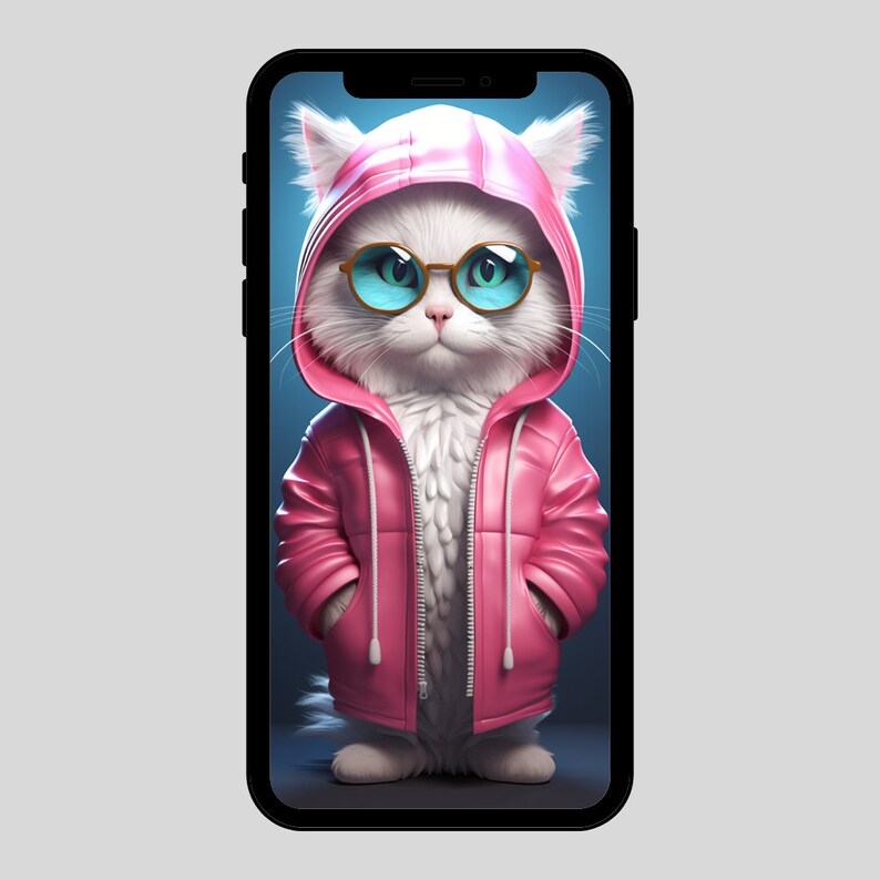 Pink Jacket and Glasses Cat Phone Wallpaper, Stylish Feline Phone ...