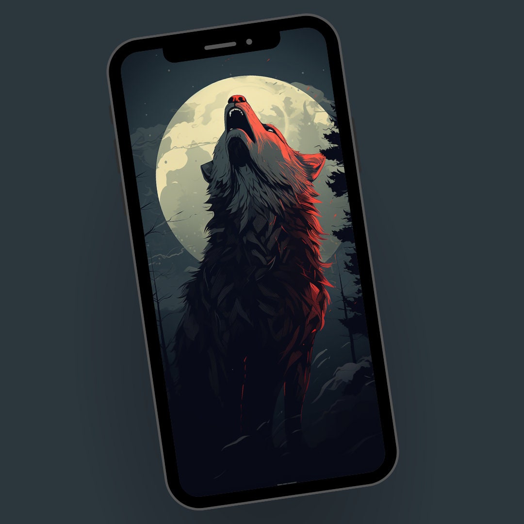 Realistic Howling Wolf in the Night Phone Wallpaper, Mystical Wildlife ...