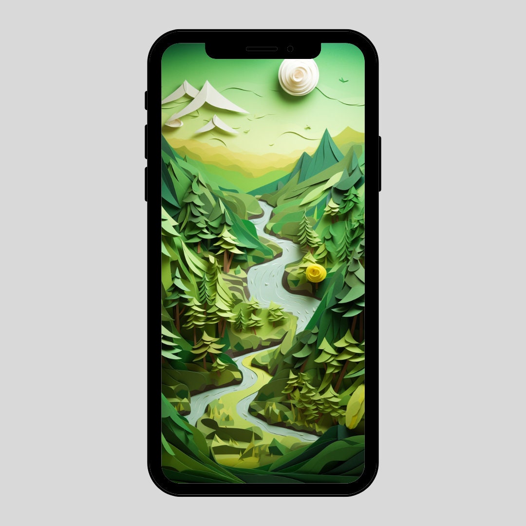 Realistic 3D Origami Green Nature Landscape Phone Wallpaper , Unique ...