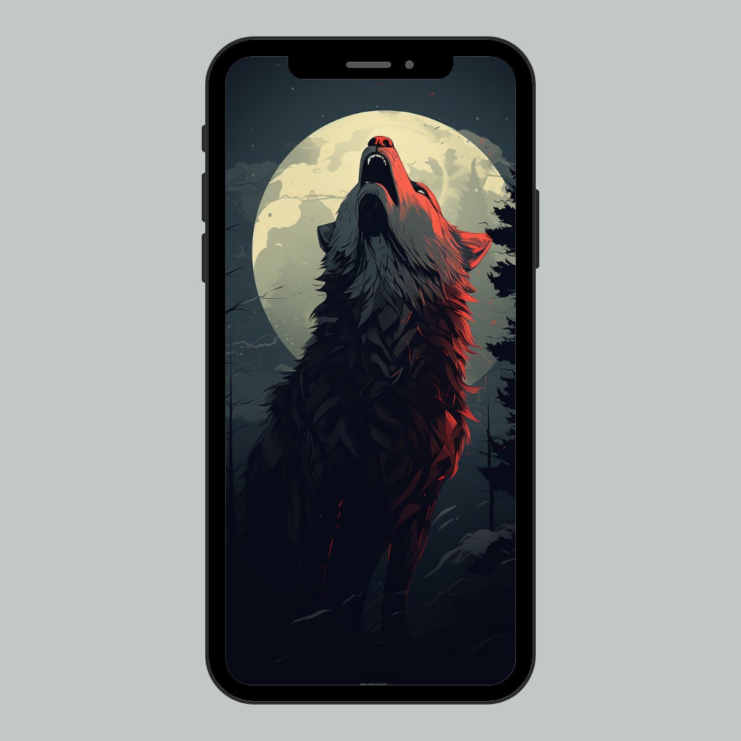 Realistic Howling Wolf in the Night Phone Wallpaper, Mystical Wildlife ...