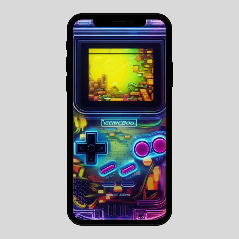 Realistic 3D Neon Gameboy Phone Wallpaper, Retro Gaming Phone ...