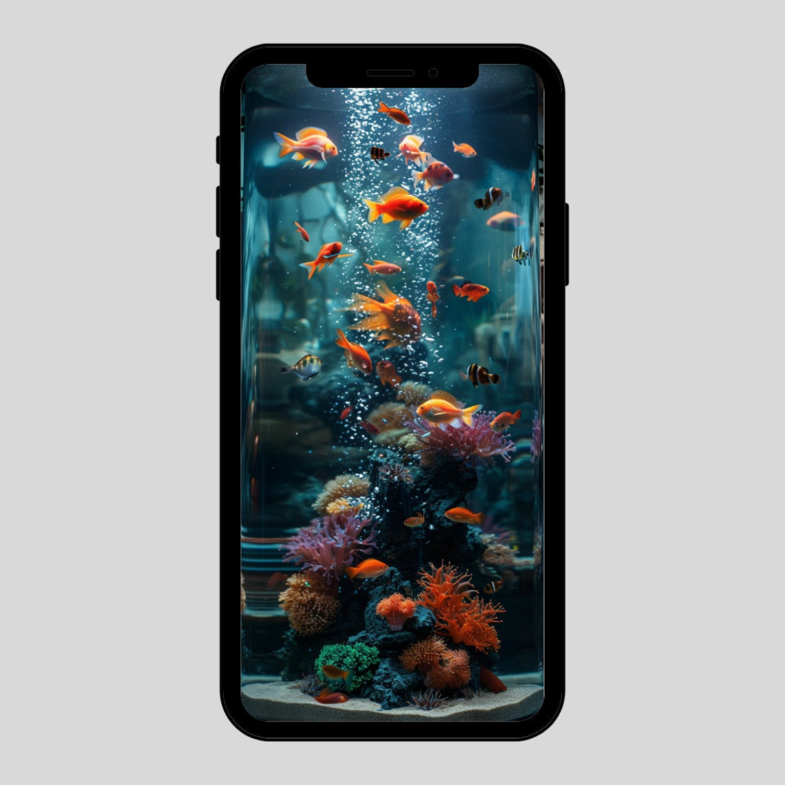 Realistic 3D Aquarium Phone Wallpaper With Red Fish, Underwater Phone ...