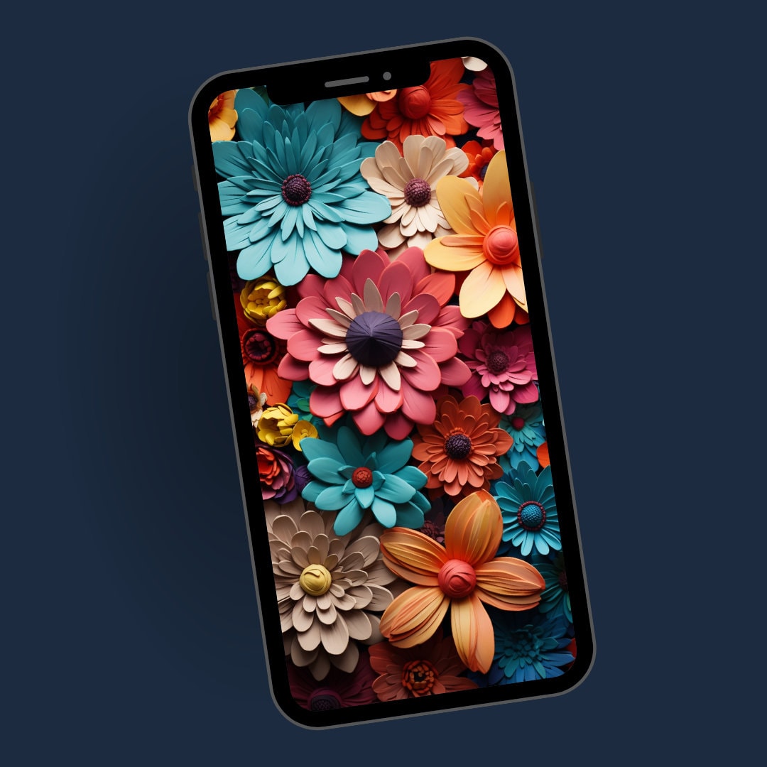 Realistic 3D Origami Colorful Flowers Phone Wallpaper, Vibrant Flower ...