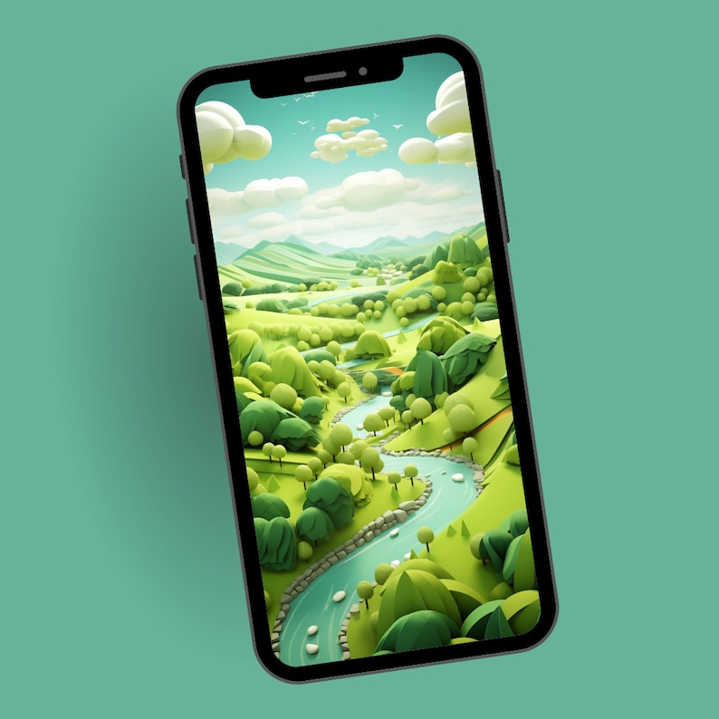 Realistic 3D Origami Green Landscapes Phone Wallpaper, Unique Phone ...