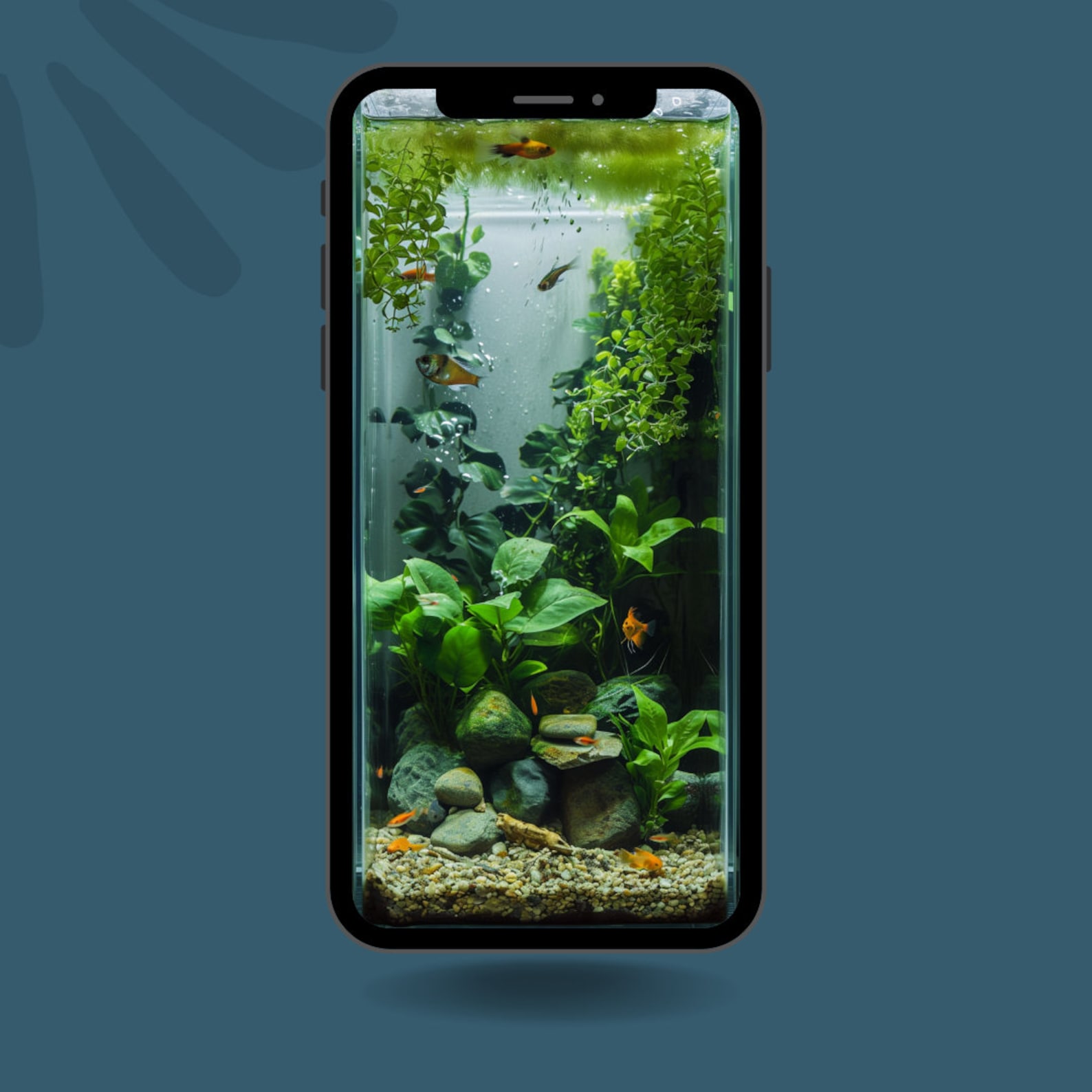 Realistic 3D Aquarium Phone Wallpaper With Green Plants, Underwater ...
