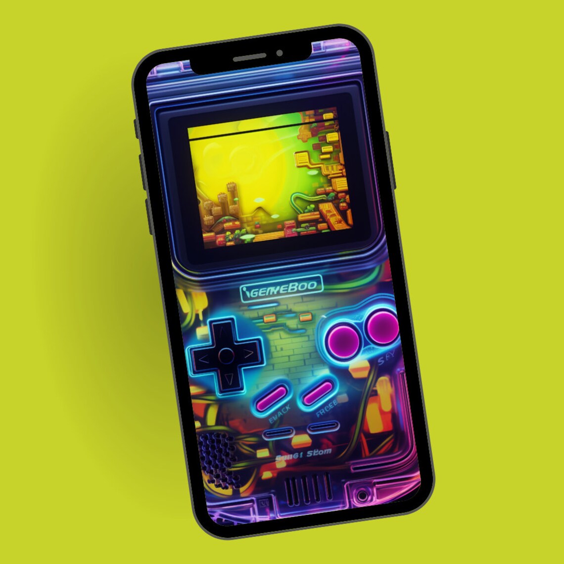 Realistic 3D Neon Gameboy Phone Wallpaper, Retro Gaming Phone ...