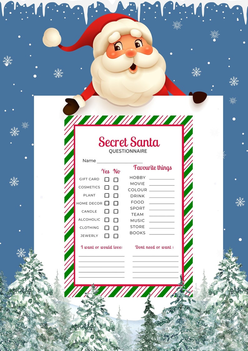 Secret Santa Questionnaire for Colleagues . Editable Digital Download ...