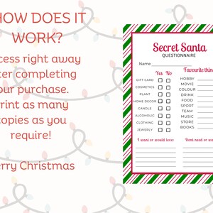 Secret Santa Questionnaire, Christmas Gift Exchange (digital Download ...