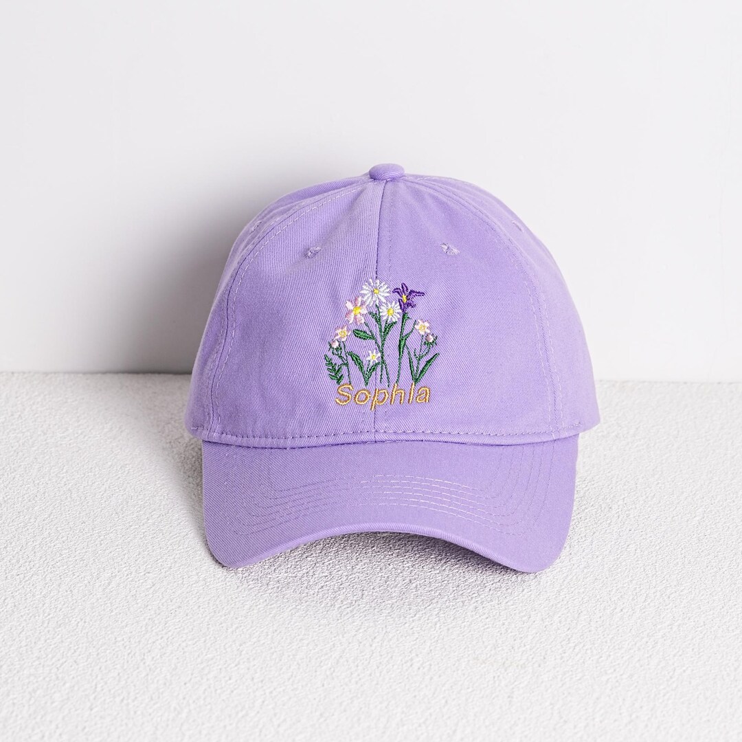 Custom Wildflower Name Cap, Embroidery Floral Design Baseball Hats ...
