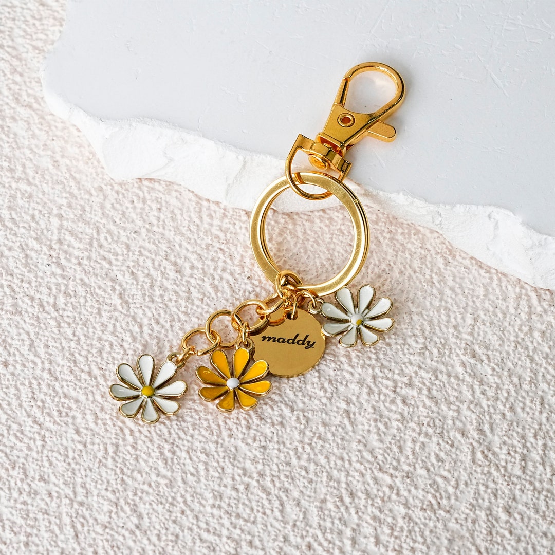 Customized Birth Flower Keychain, Personalized Engraved Name Flowers ...