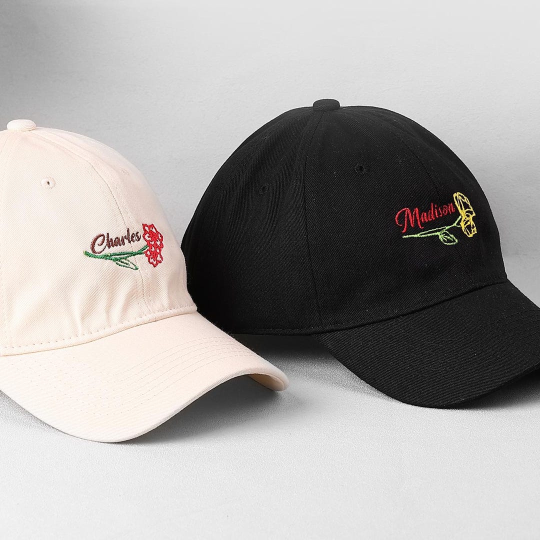 Custom Birth Flower Name Caps, Personalized Floral Baseball Hat ...