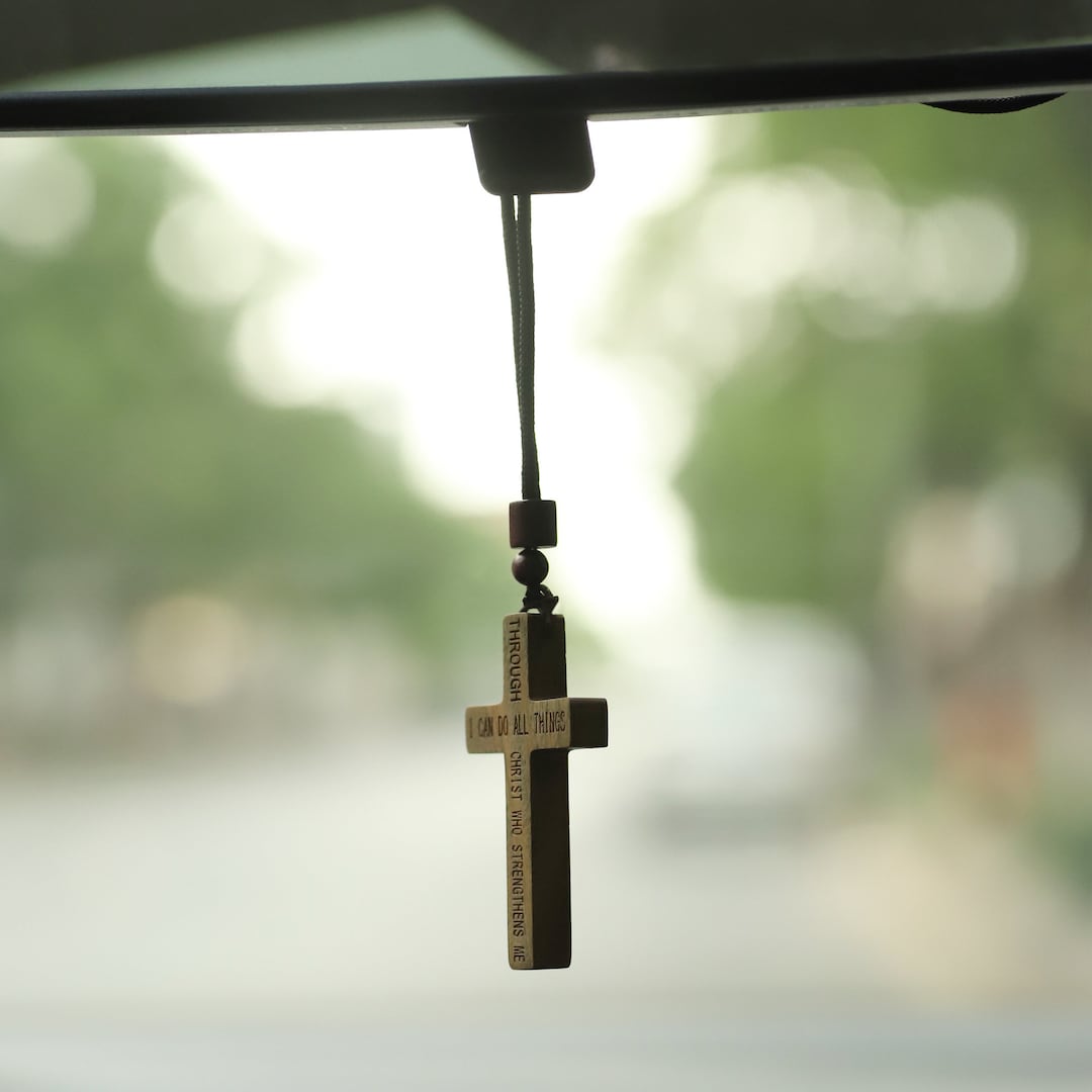 Engraved Wooden Cross Car Ornament, Christian Gift, Car Mirror Hanging ...