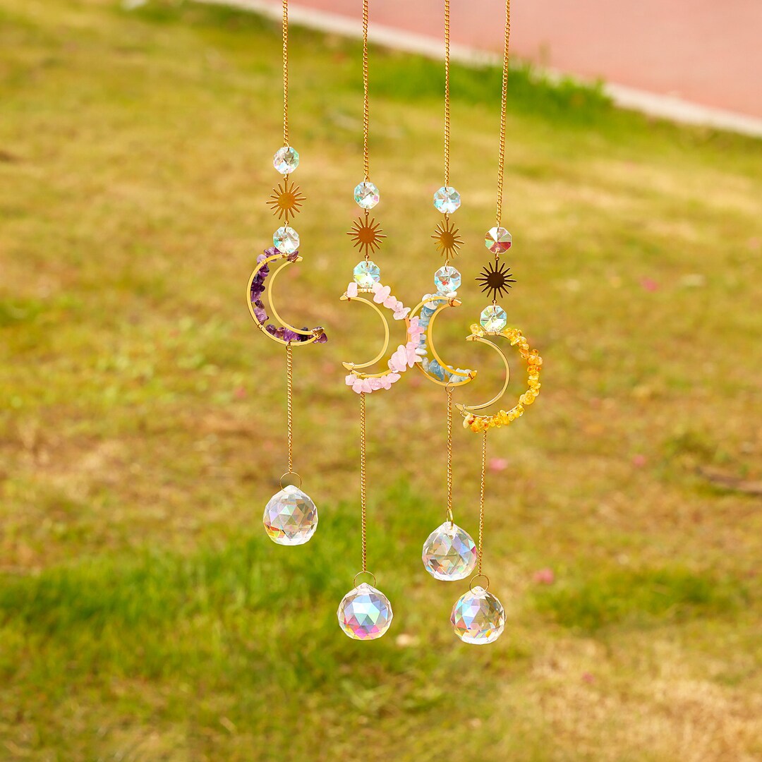 Crystal Hollow Out Moon Wind Chime, Suncatcher Gift for Women, Charming ...