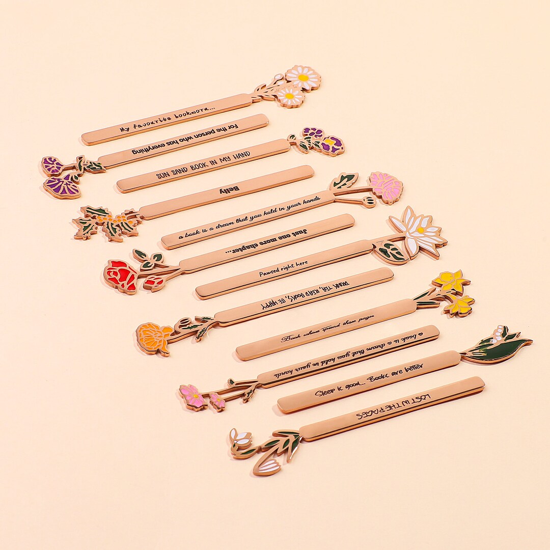 Custom Birth Flower Rose Gold Bookmark, Bookmarks With Name ...