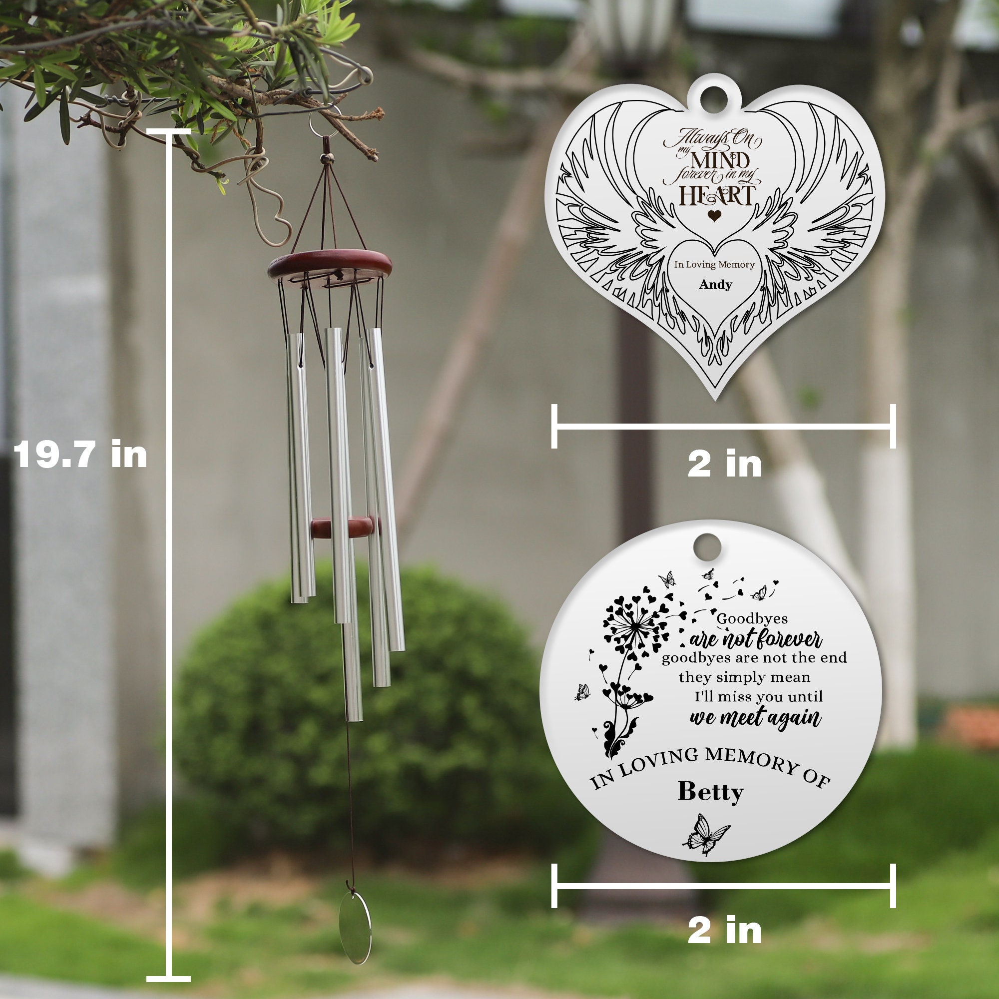 Personalized Pet Memorial Wind Chime, Custom Engraved Dog or Cat Name ...