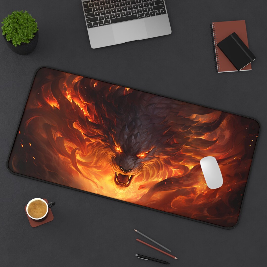 Fire Elemental Desk Mat, Fantasy Flames Mouse Pad XXL, FRP Art Anti ...
