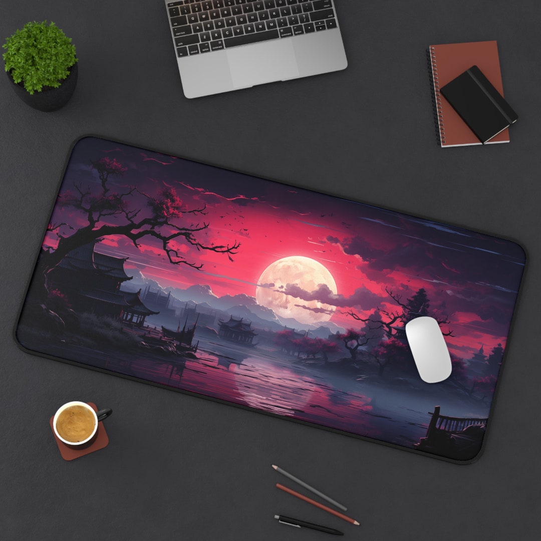 Haunted Full Moon Desk Mat, Fantasy Japanese Art Mouse Pad XXL, Anti ...