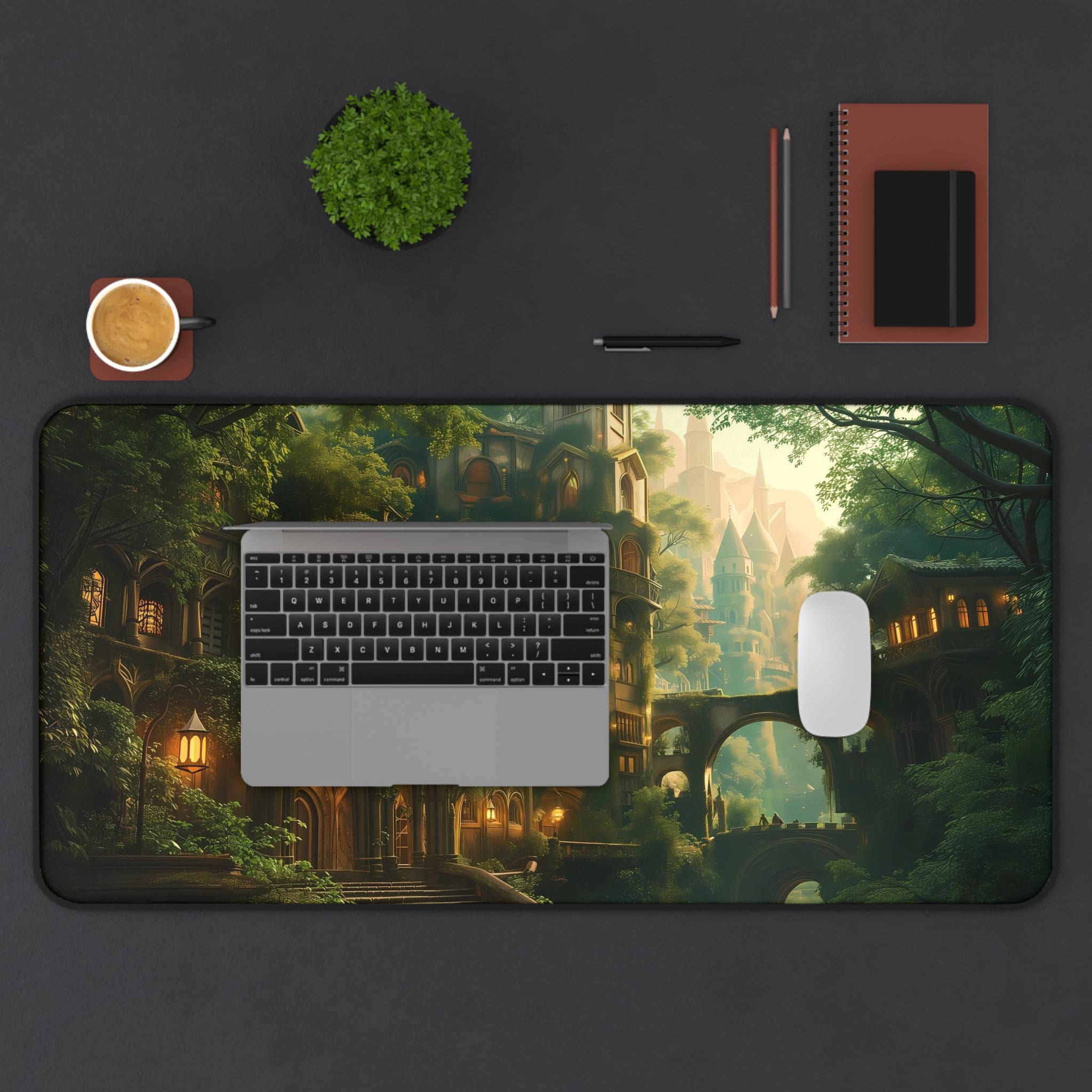 Woodland Realm Desk Mat, Kingdom of Elves Mouse Pad XXL, Anti-slip ...