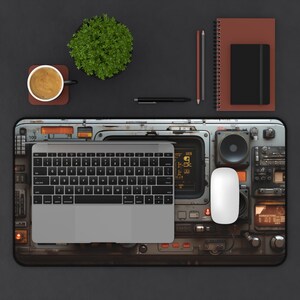Retro Futuristic Control Panel Desk Mat | Computer Console XXL Mousepad ...