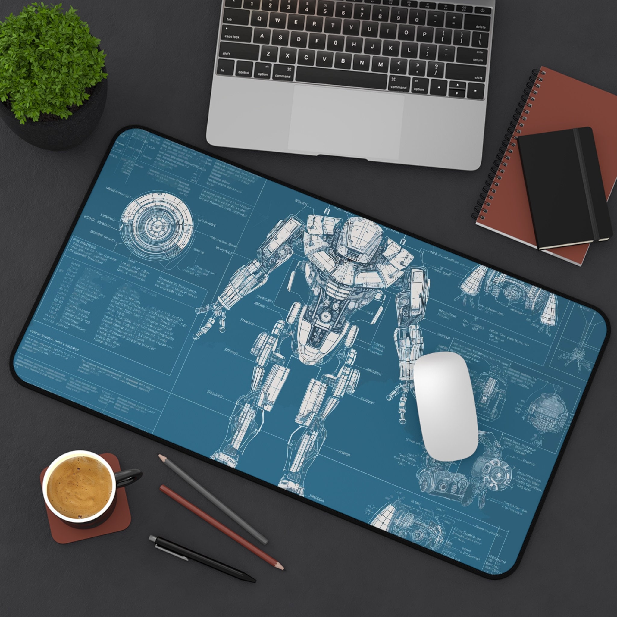 Robot Blueprint Desk Mat, Schematics Mouse Pad XXL, Anti-slip Blue ...