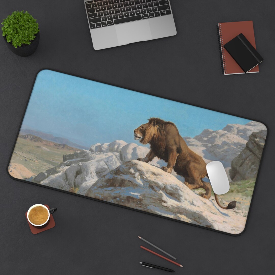 Lion Desk Mat, Vintage Painting Mouse Pad XXL, Serengeti Anti-slip ...