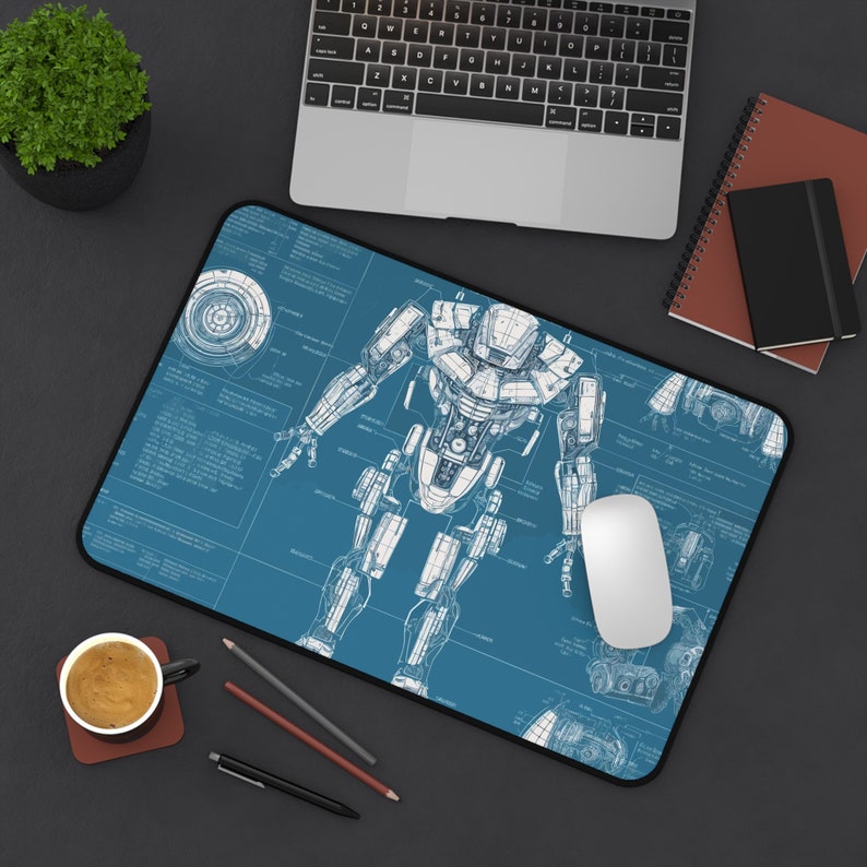 Robot Blueprint Desk Mat, Schematics Mouse Pad XXL, Anti-slip Blue ...
