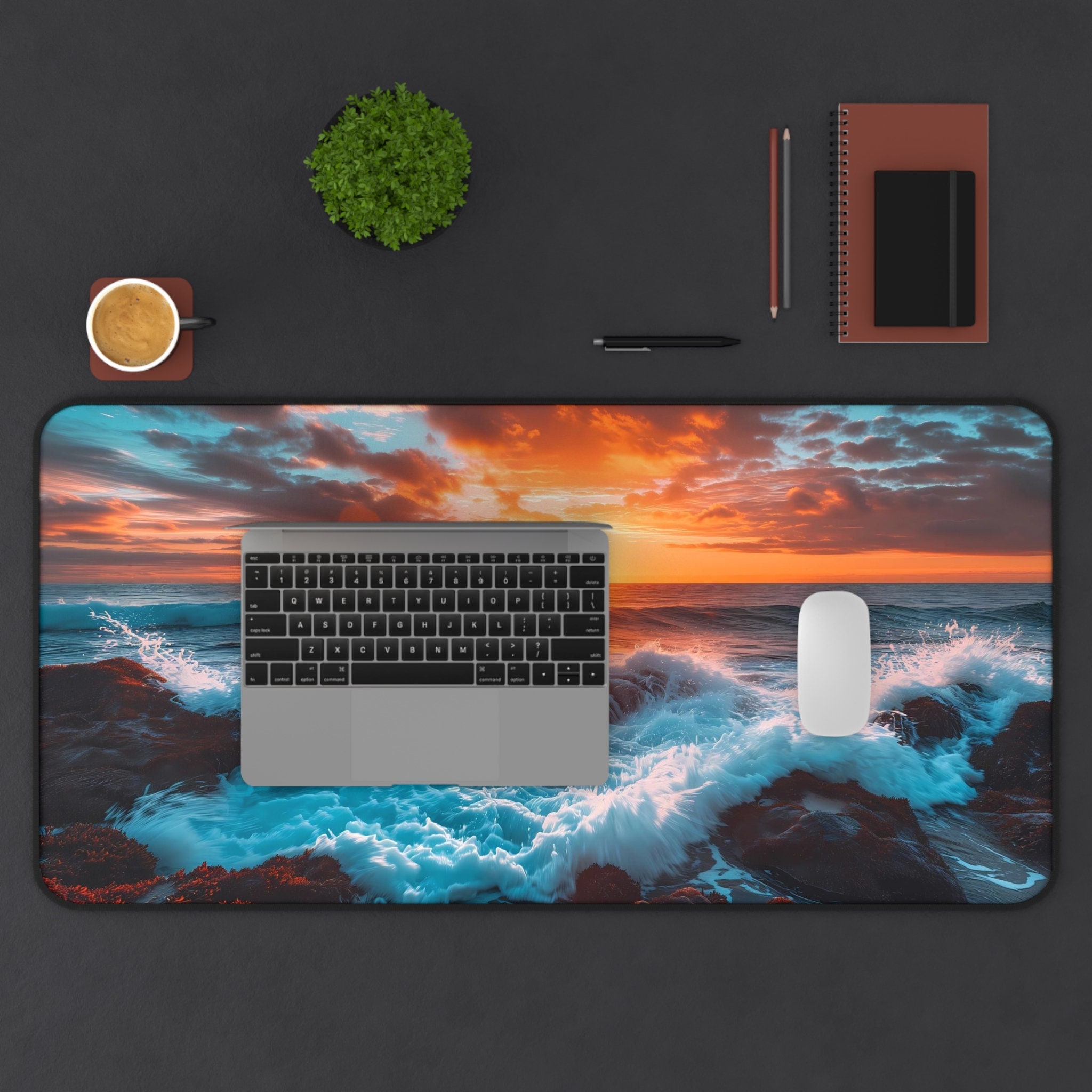 Ocean Waves Desk Mat, Photorealistic Sunset Mouse Pad XXL, Anti-slip ...