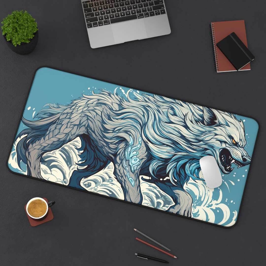 Wolf Desk Mat, Fenrir Ragnarok Mouse Pad XXL, Anti-slip Norse Mythology ...