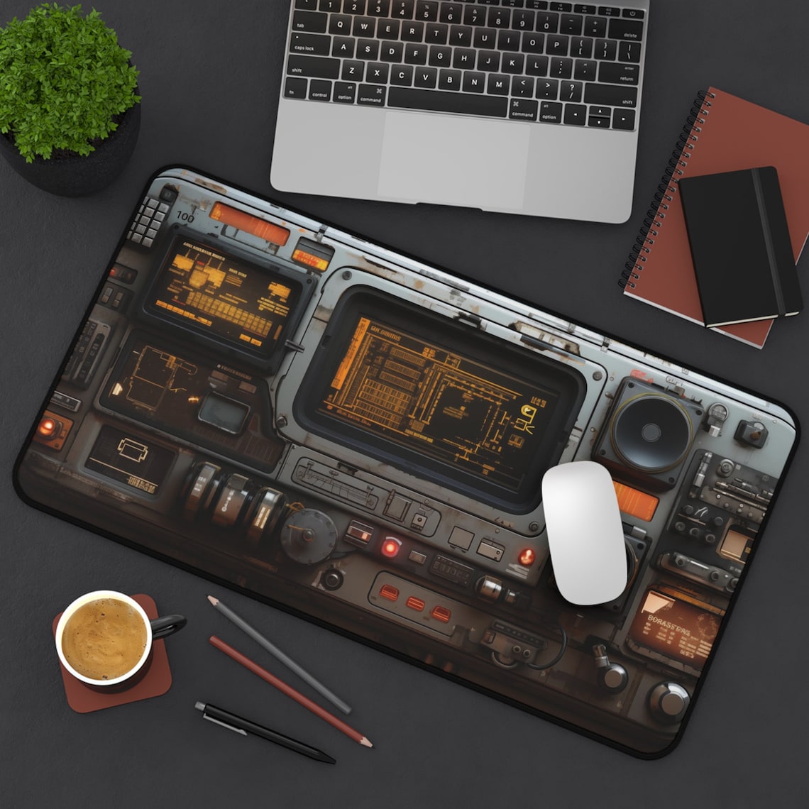 Retro Futuristic Control Panel Desk Mat Computer Console XXL Mousepad ...
