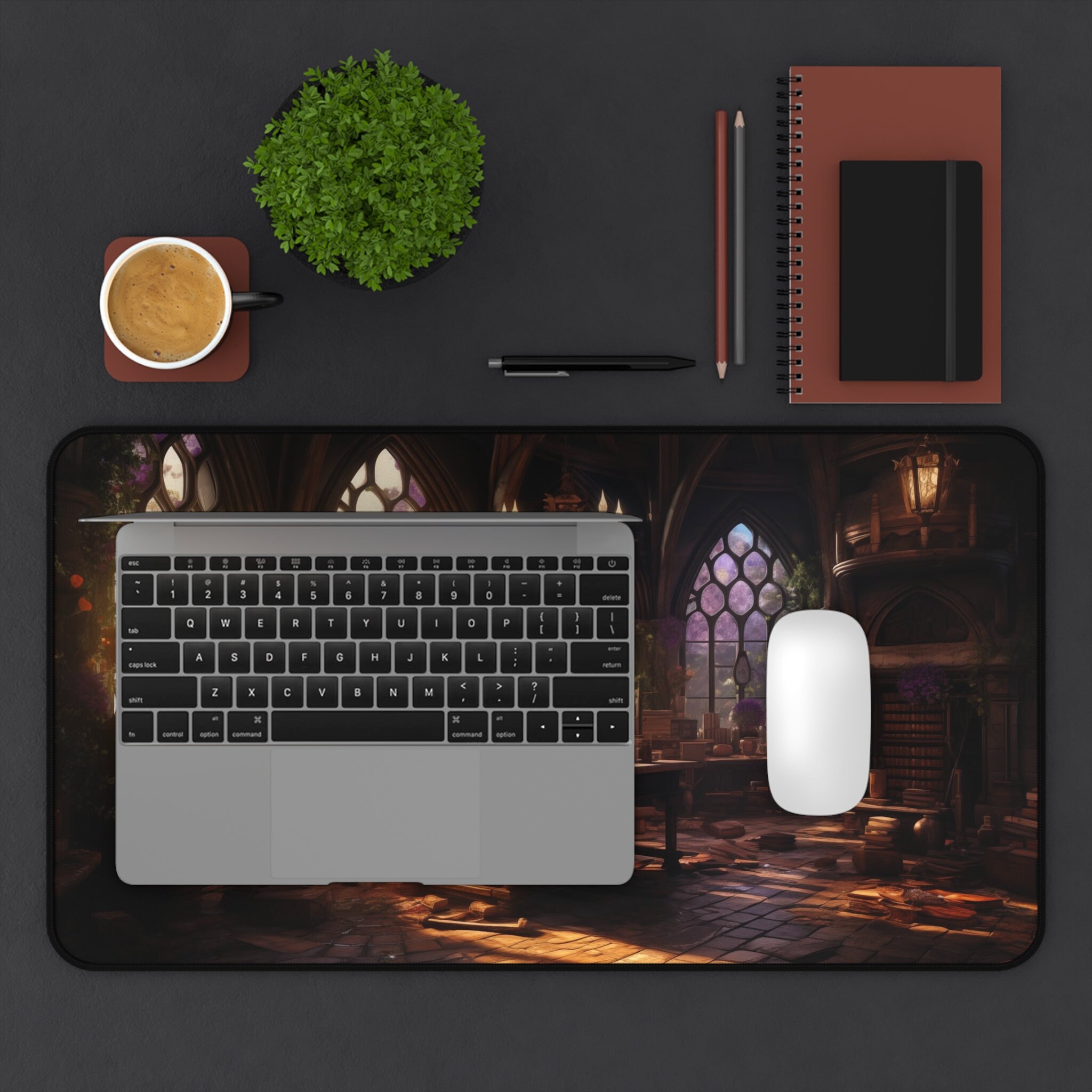 Scholar's Study Desk Mat, Castle Interior Mouse Pad XXL, Anti-slip ...