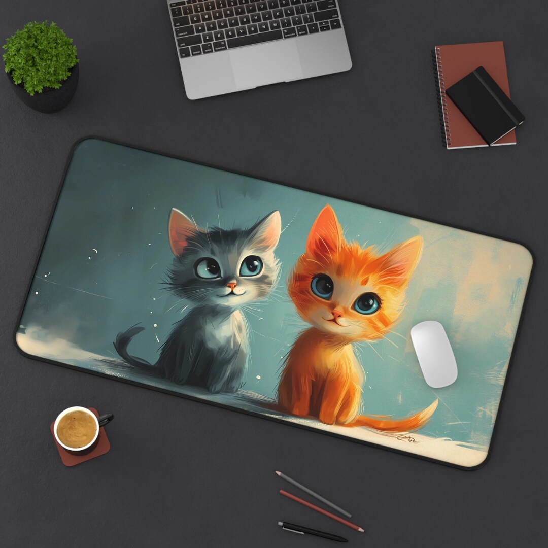 Cute Cats Desk Mat, Cartoonish Kittens Mousepad XXL, Anti-slip Gaming ...