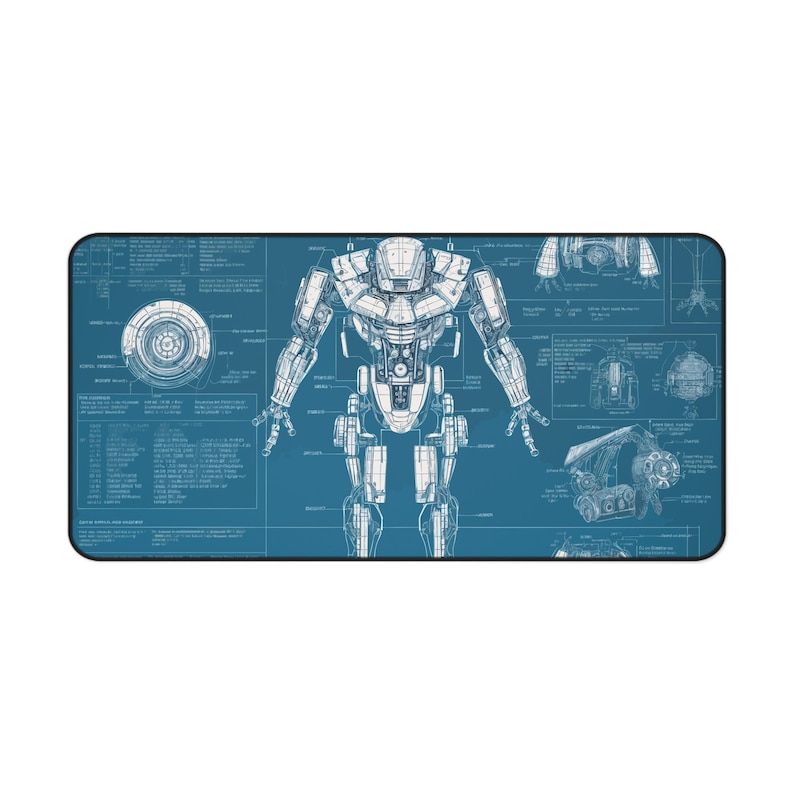 Robot Blueprint Desk Mat, Schematics Mouse Pad XXL, Anti-slip Blue ...