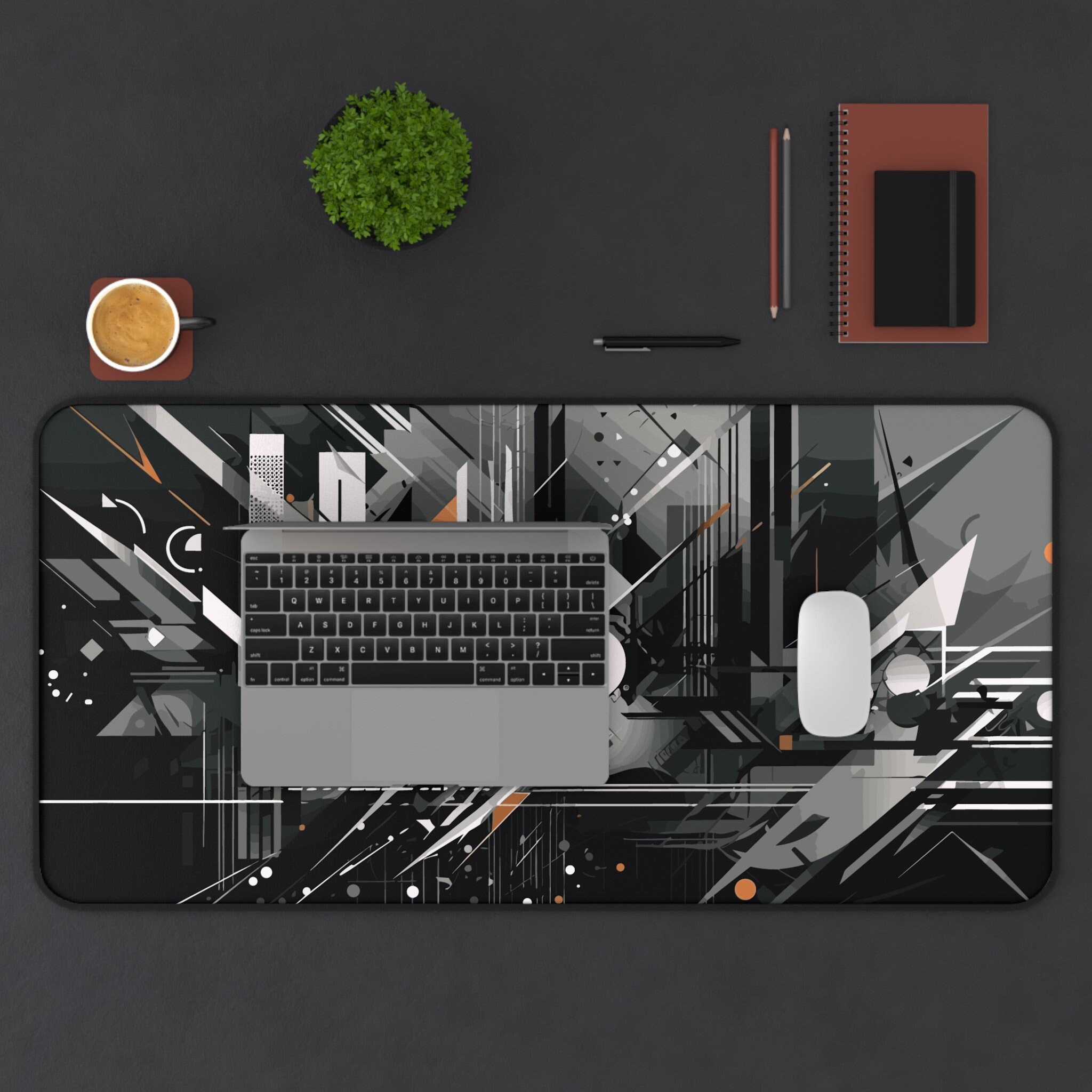 Abstract Desk Mat, Black and Gray Mouse Pad XXL, Keyboard Laptop Large ...