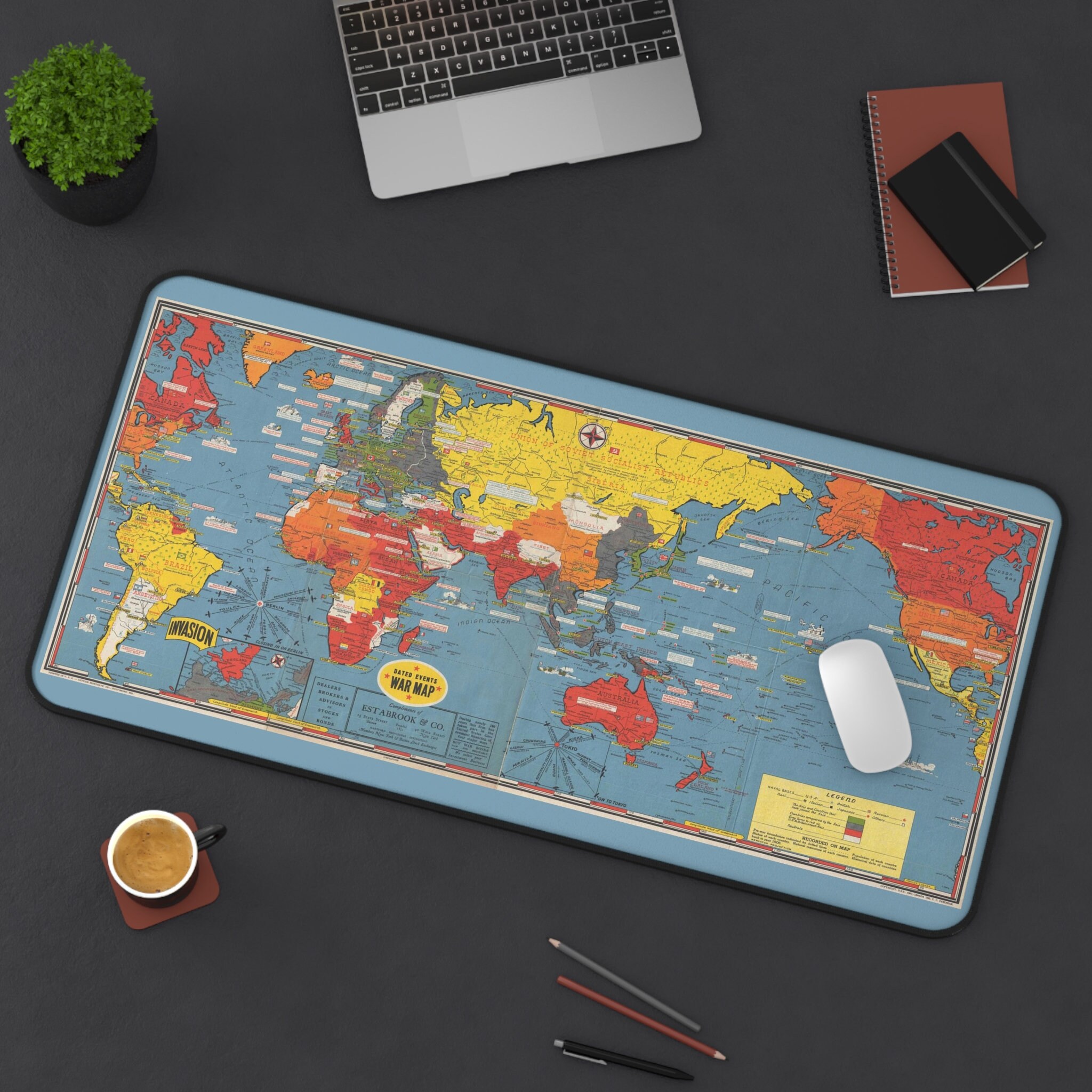 World War II Desk Mat, 1944 Map of the World Mousepad XXL, War Map ...