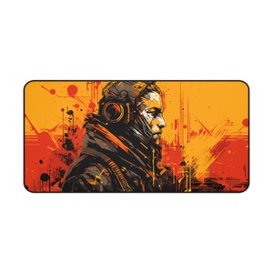 Cyberpunk Character Desk Mat, Red and Yellow Mouse Pad XXL, Keyboard ...
